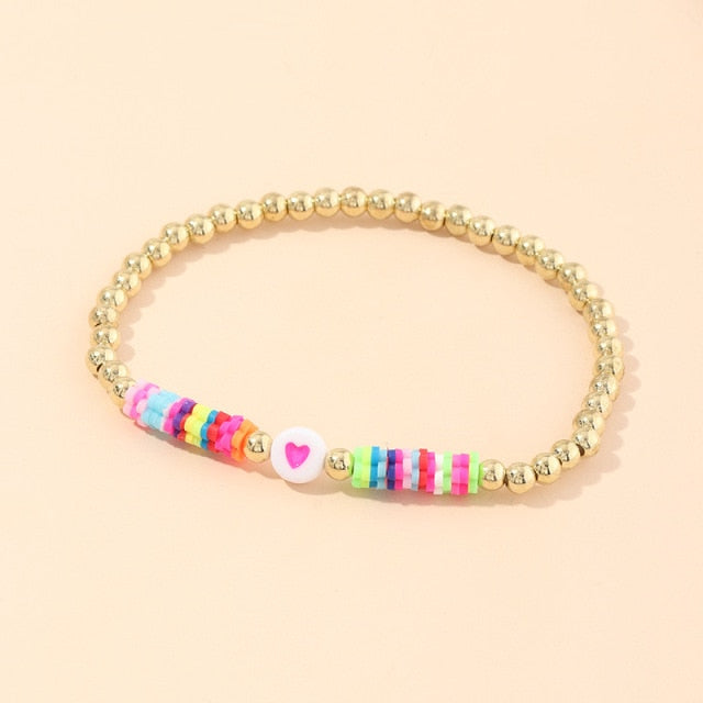 New Colorful Bracelet Women Cute Heart Handmade Adjustable Gold Color